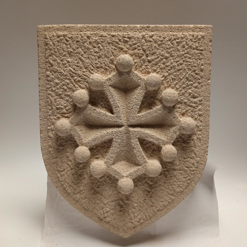 Blason Croix Occitane, croix d'Occitanie, véritable pierre reconstituée