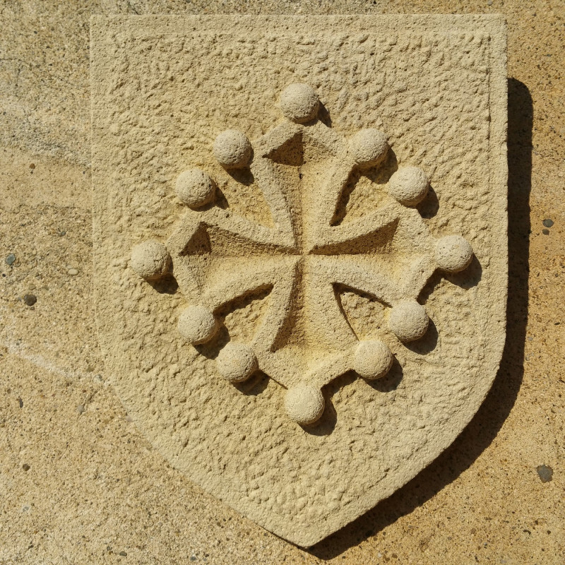 Blason Croix Occitane, croix d'Occitanie, véritable pierre reconstituée