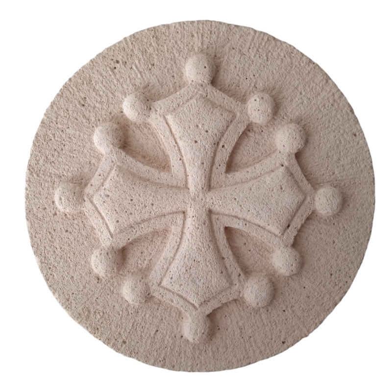 Croix Occitane ronde 26 cm, croix Occitane ou Cathare pierre reconstituée