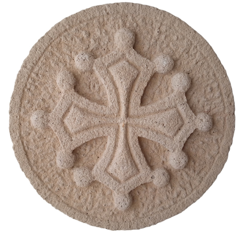 Croix Occitane ronde 20cm, croix d'Occitanie ou Cathare, moulage de pierre